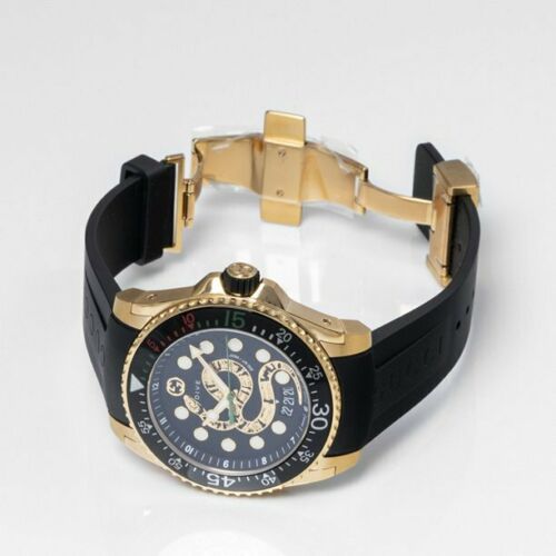 Gucci Dive 45mm Gold King Snake Rubber Strap Men's Watch YA136219 ...
